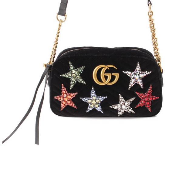 Gucci | Bags | Gucci Black Bag Velor Marmont Chain Shoulder Gg Star ...